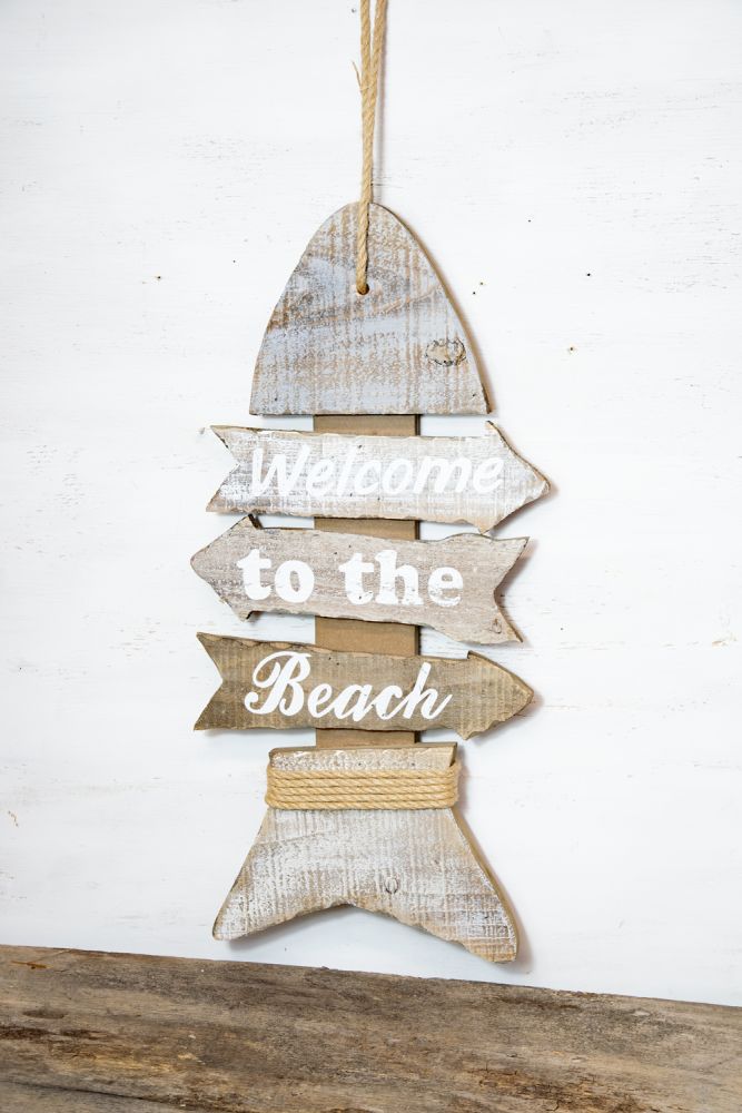 Türschild Fisch Welcome to the Beach Holz Maritim | D783333